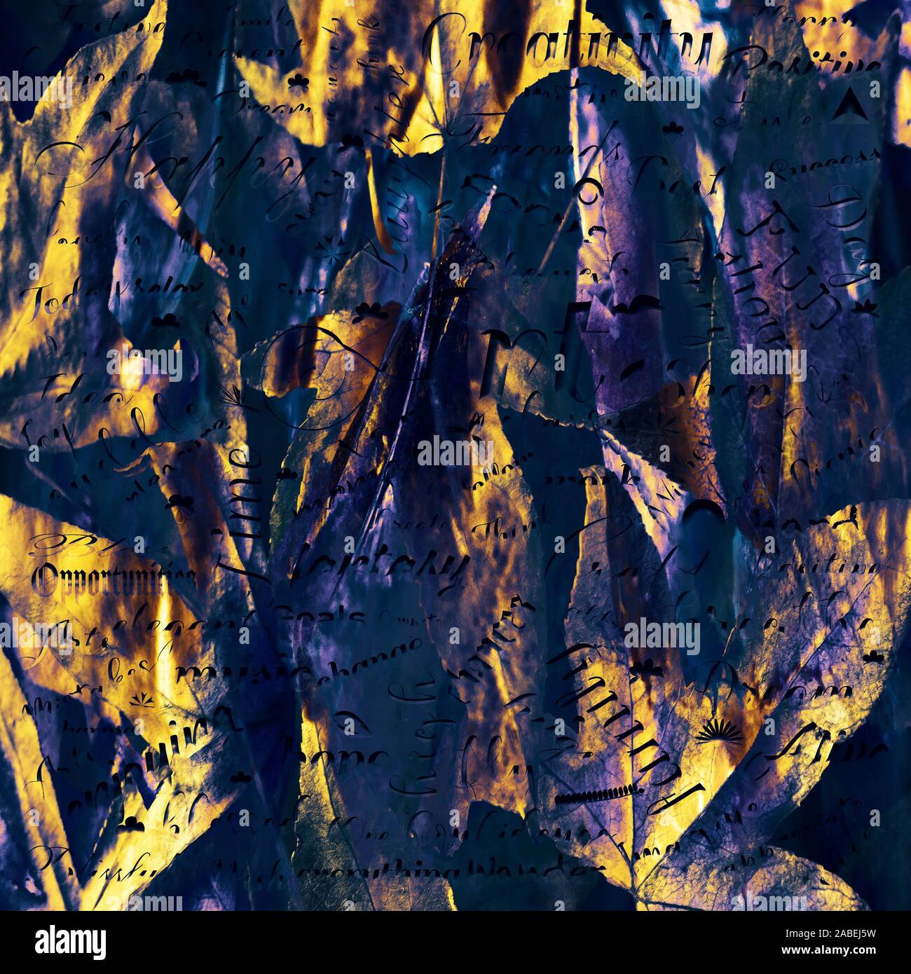 Vintage rustic digital texture. Autumn leaves collage with words ...