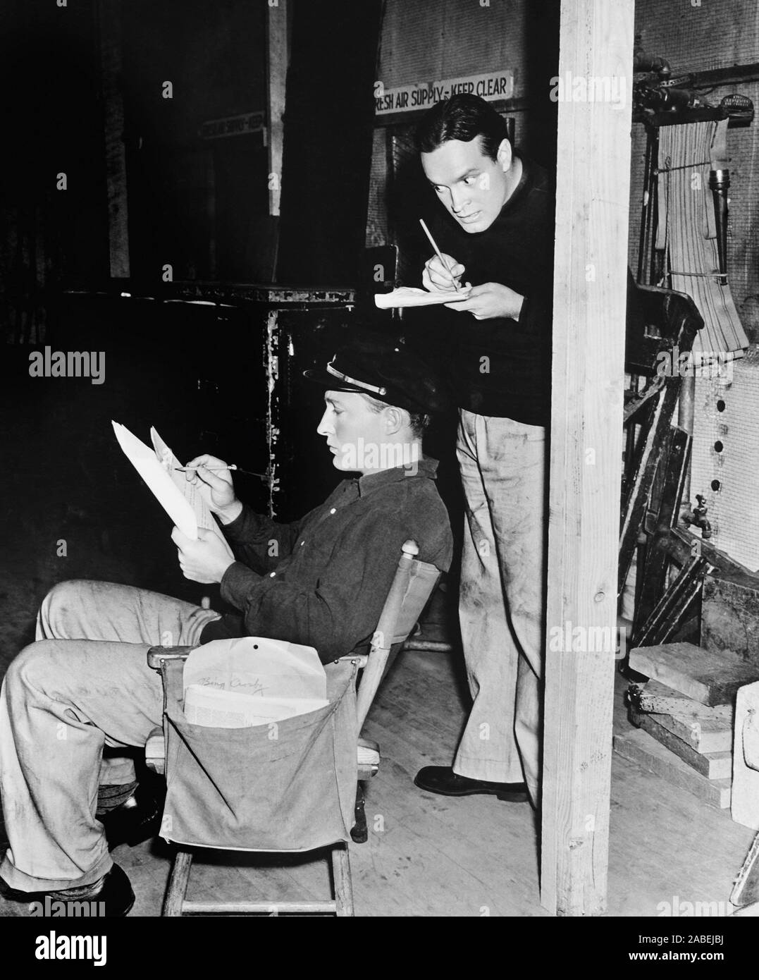 ROAD TO SINGAPORE, from left: Bing Crosby, Bob Hope on set, 1940 Stock ...