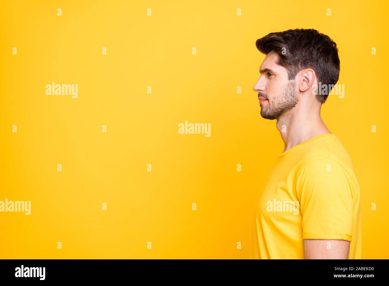 Close-up profile side view portrait of his he nice attractive content ...