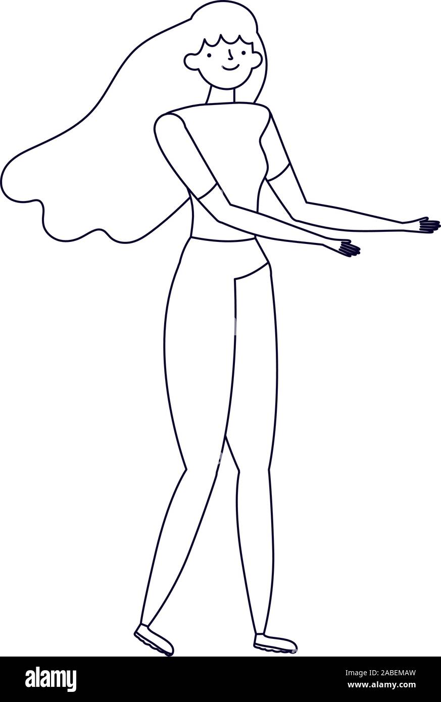 young woman cartoon character standing white background vector ...