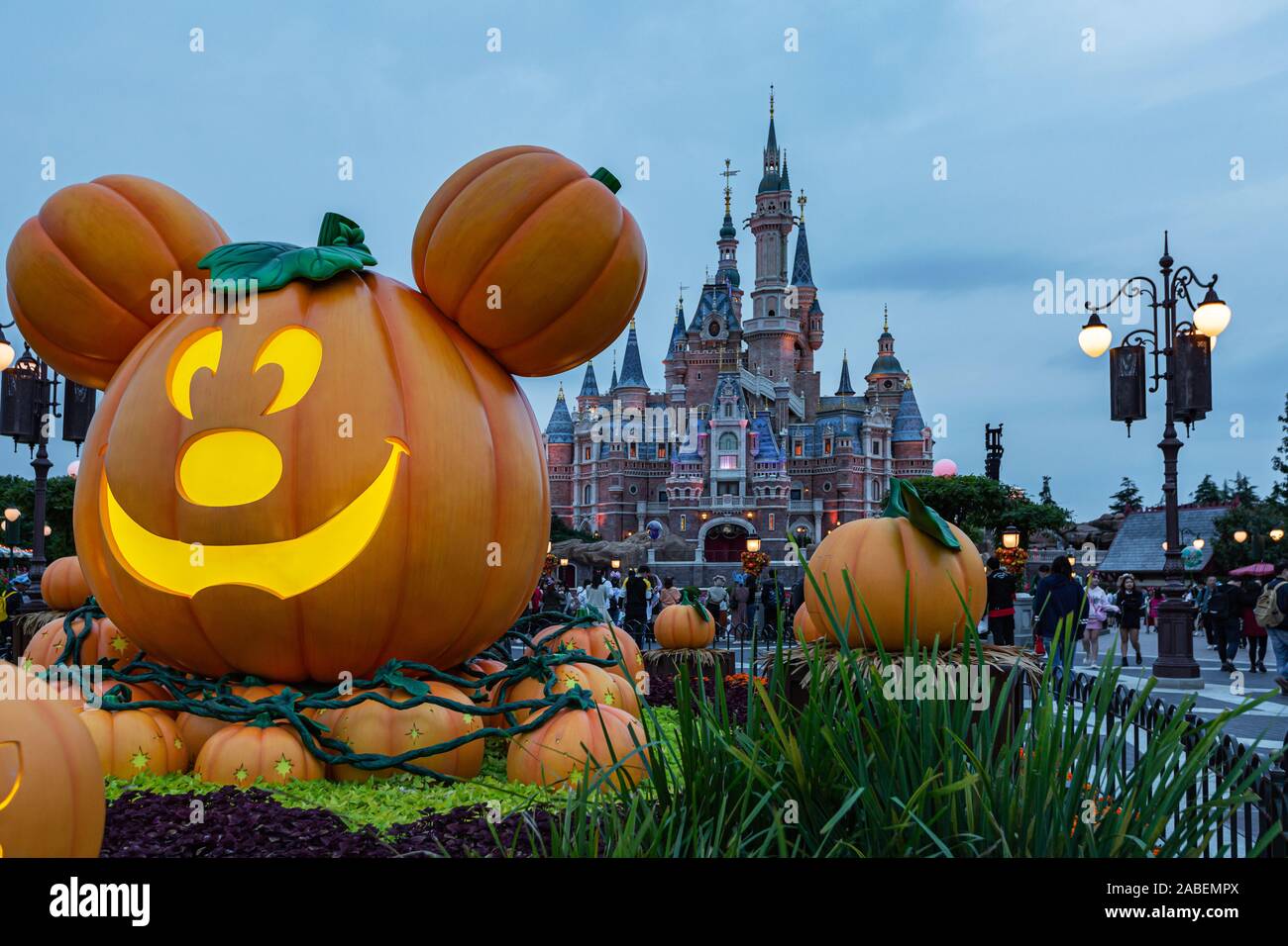 A large Mickey Mouse Pumpkin is shown inside Shanghai Disneyland to ...