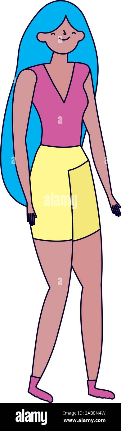 young woman cartoon character standing white background vector ...