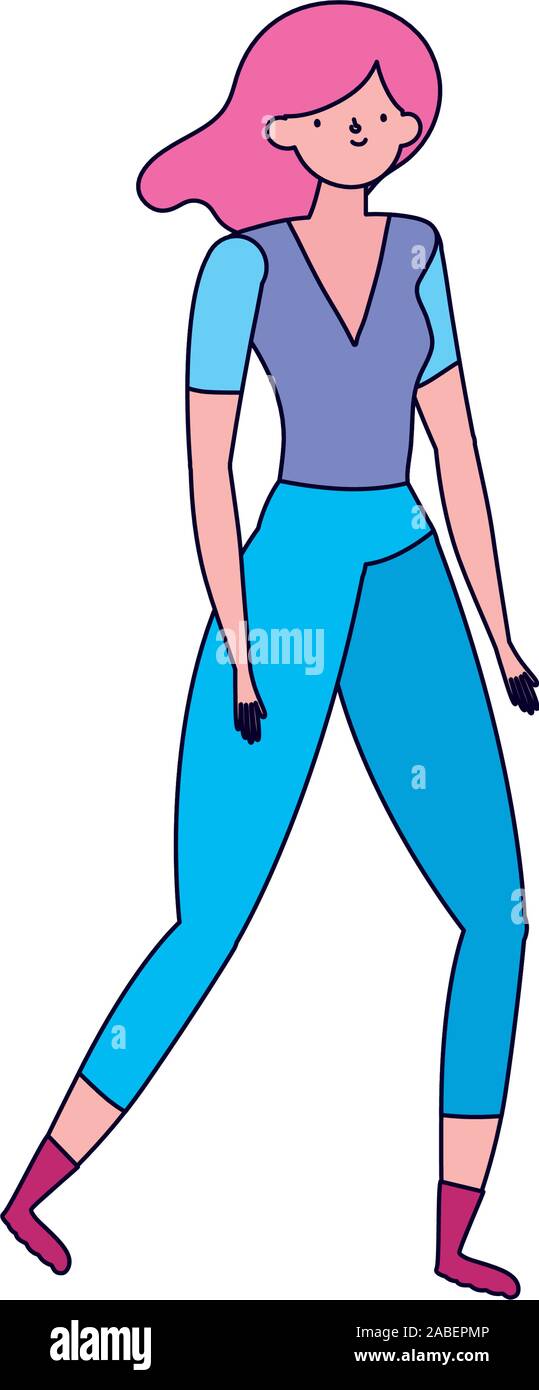 young woman cartoon character standing white background vector ...