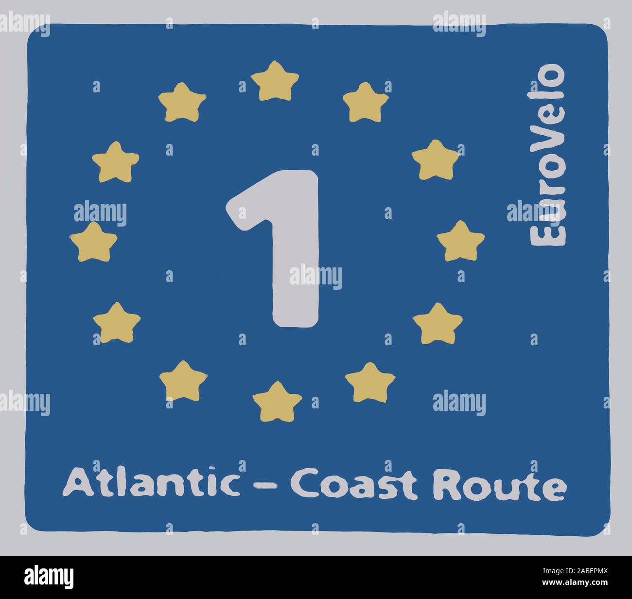 Sign for the EuroVelo 1 Atlantic coast cycling route. Following Europe ...