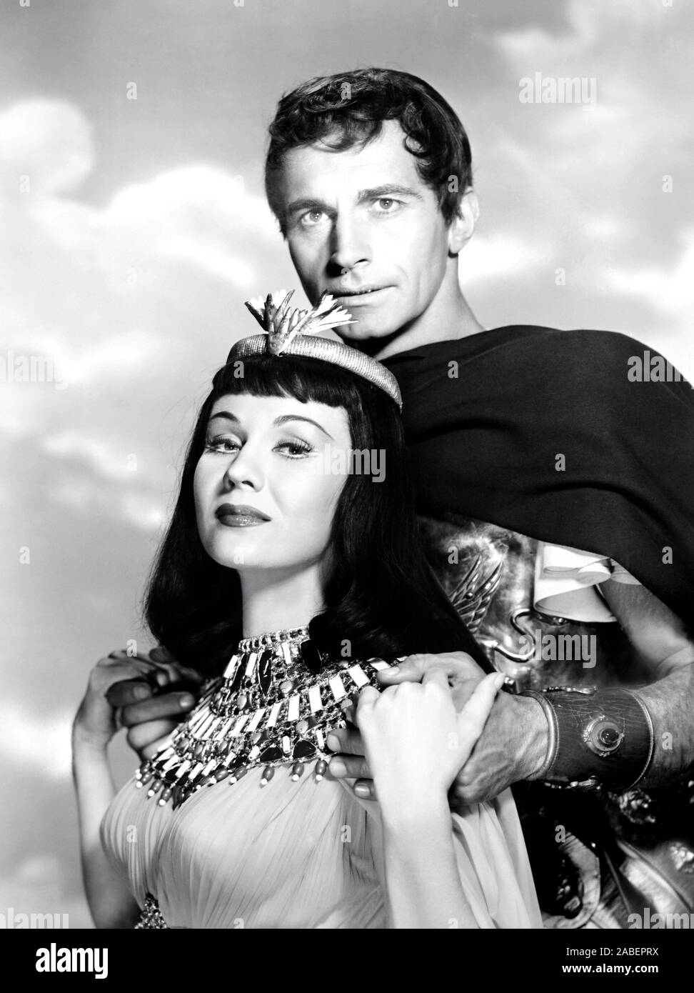 THE STORY OF MANKIND, from left, Virginia Mayo as Cleopatra, Helmut ...