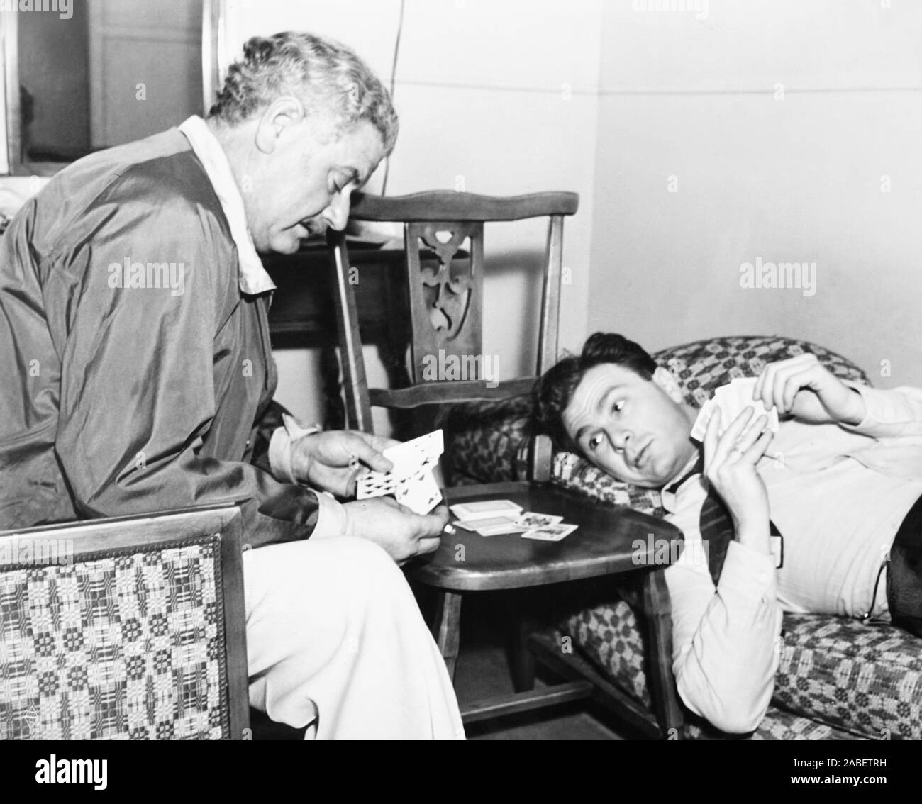 THIEVES FALL OUT, from left: Alan Hale, Eddie Albert playing gin rummy ...