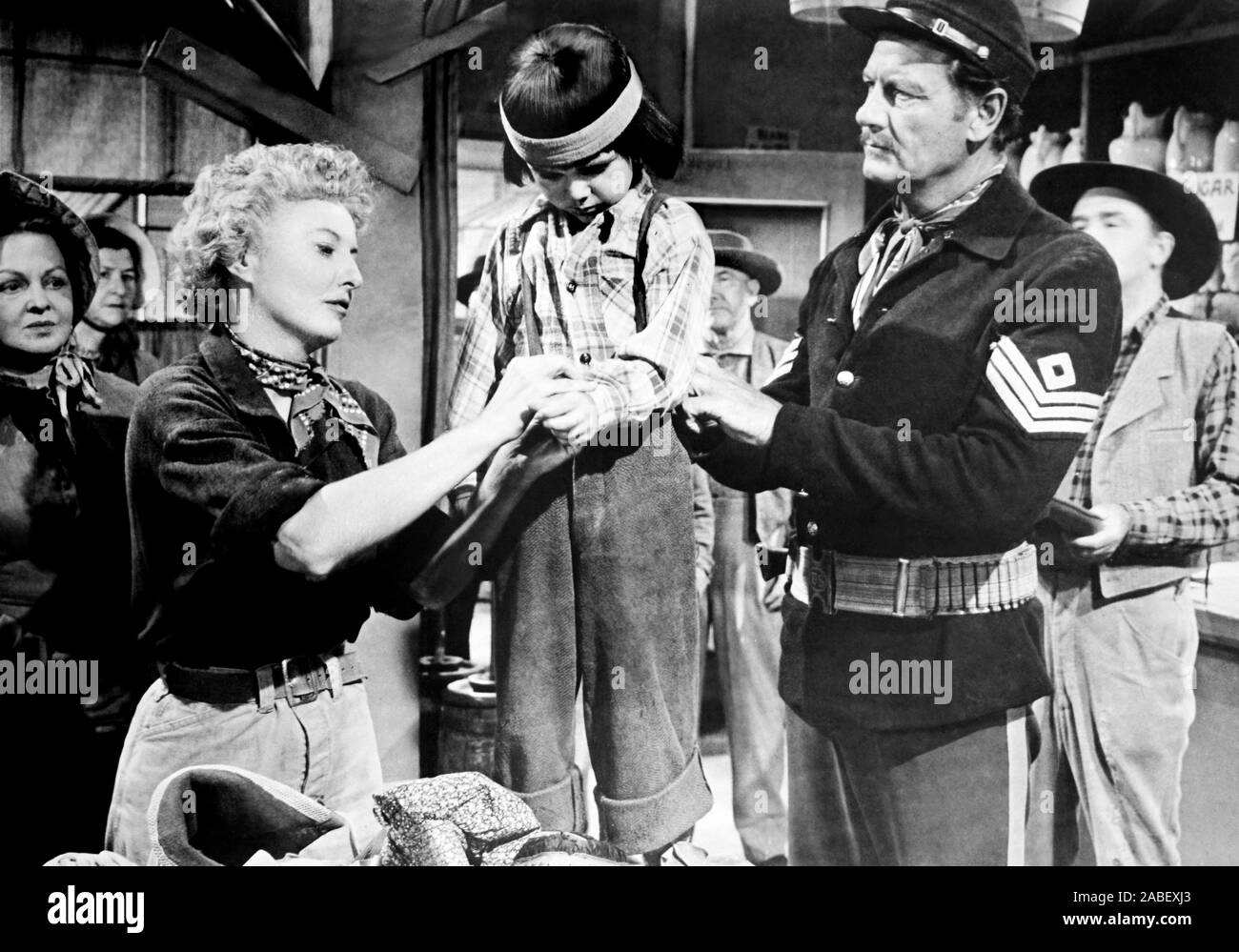 TROOPER HOOK, from left, Barbara Stanwyck, Terry Lawrence, Joel McCrea ...