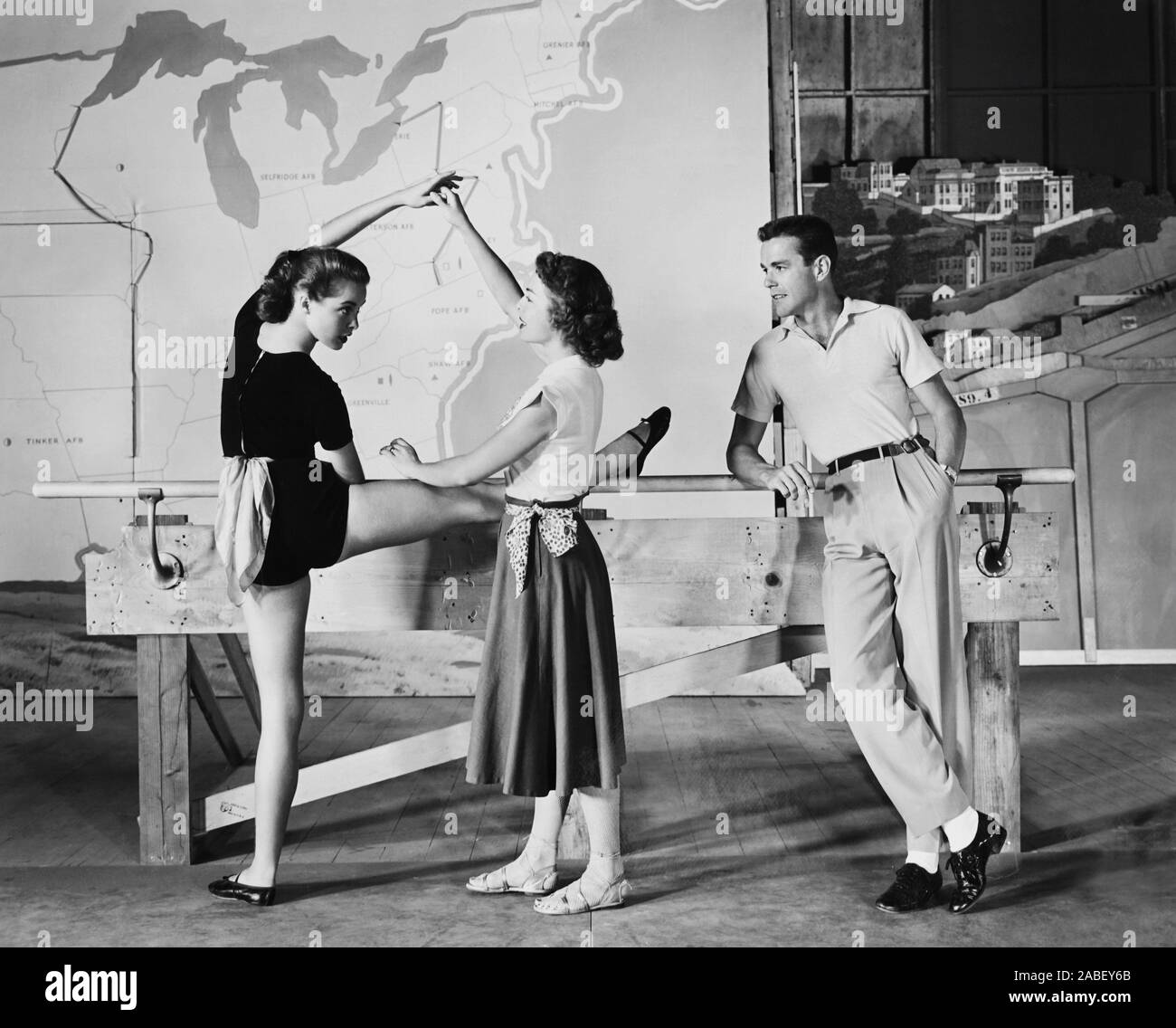 TWO TICKETS TO BROADWAY, from left: Janet Leigh in dance rehearsal with Marge Champion, Gower ...