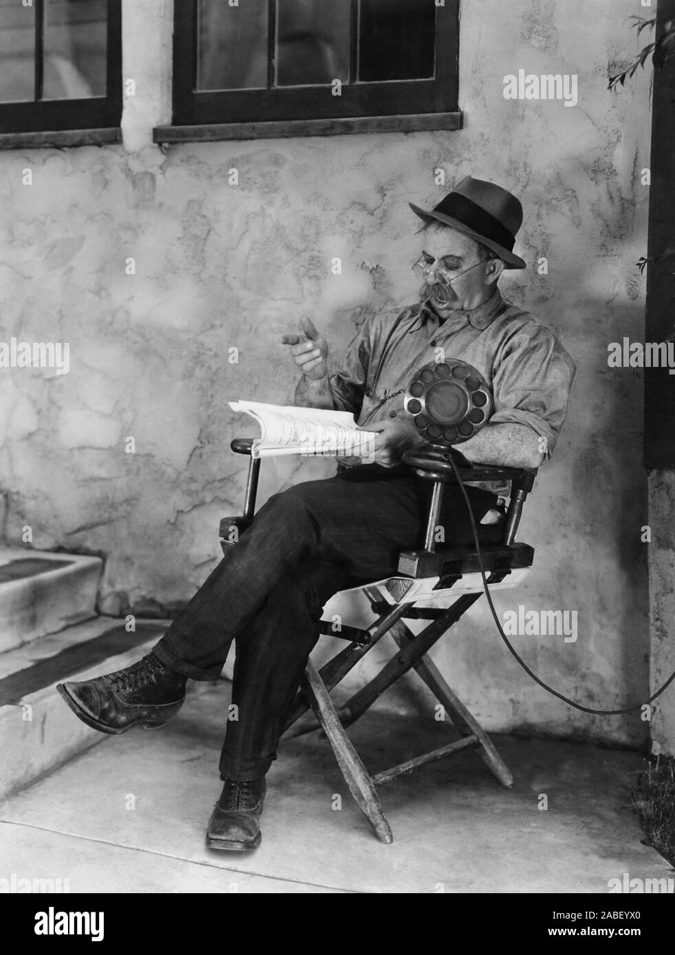 VARSITY, Chester Conklin with microphone to record his dialogue on set ...