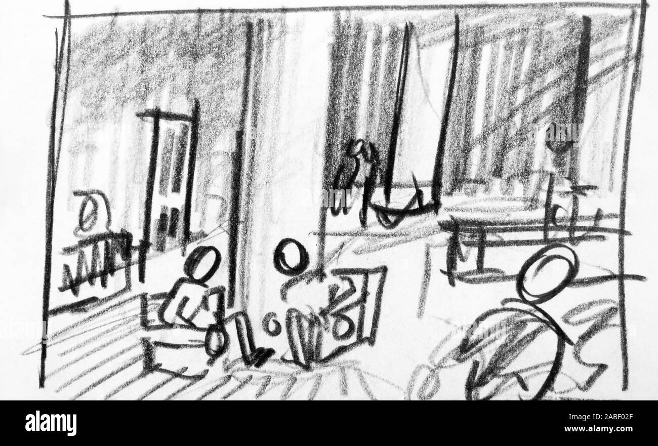 VERTIGO, pencil drawing of an interior scene of a S.F. club in the film ...