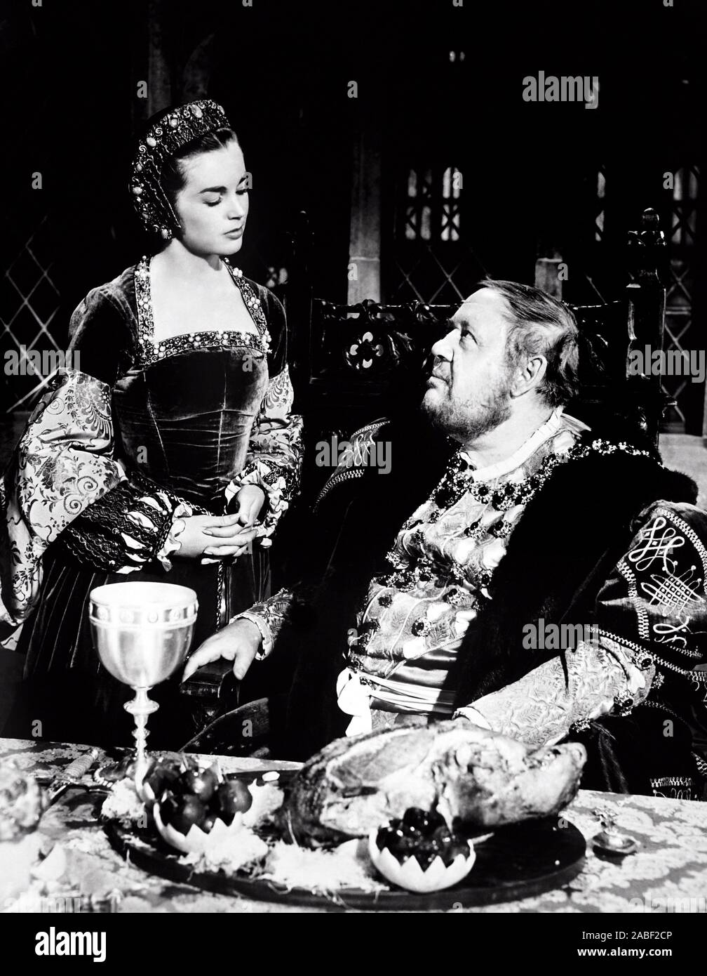 YOUNG BESS, from left, Dawn Addams, Charles Laughton, 1953 Stock Photo ...