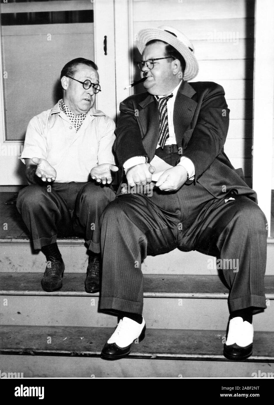 ZENOBIA, from left, Harry Langdon, Oliver Hardy, on the Hal Roach lot during pre-production ...