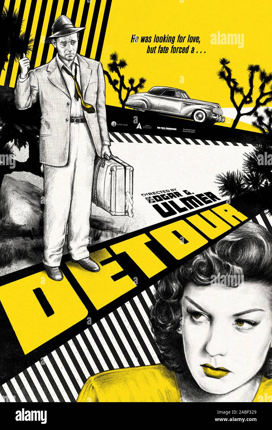 DETOUR, US poster for 2018 re-release, from left: Tom Neal, Ann Savage ...