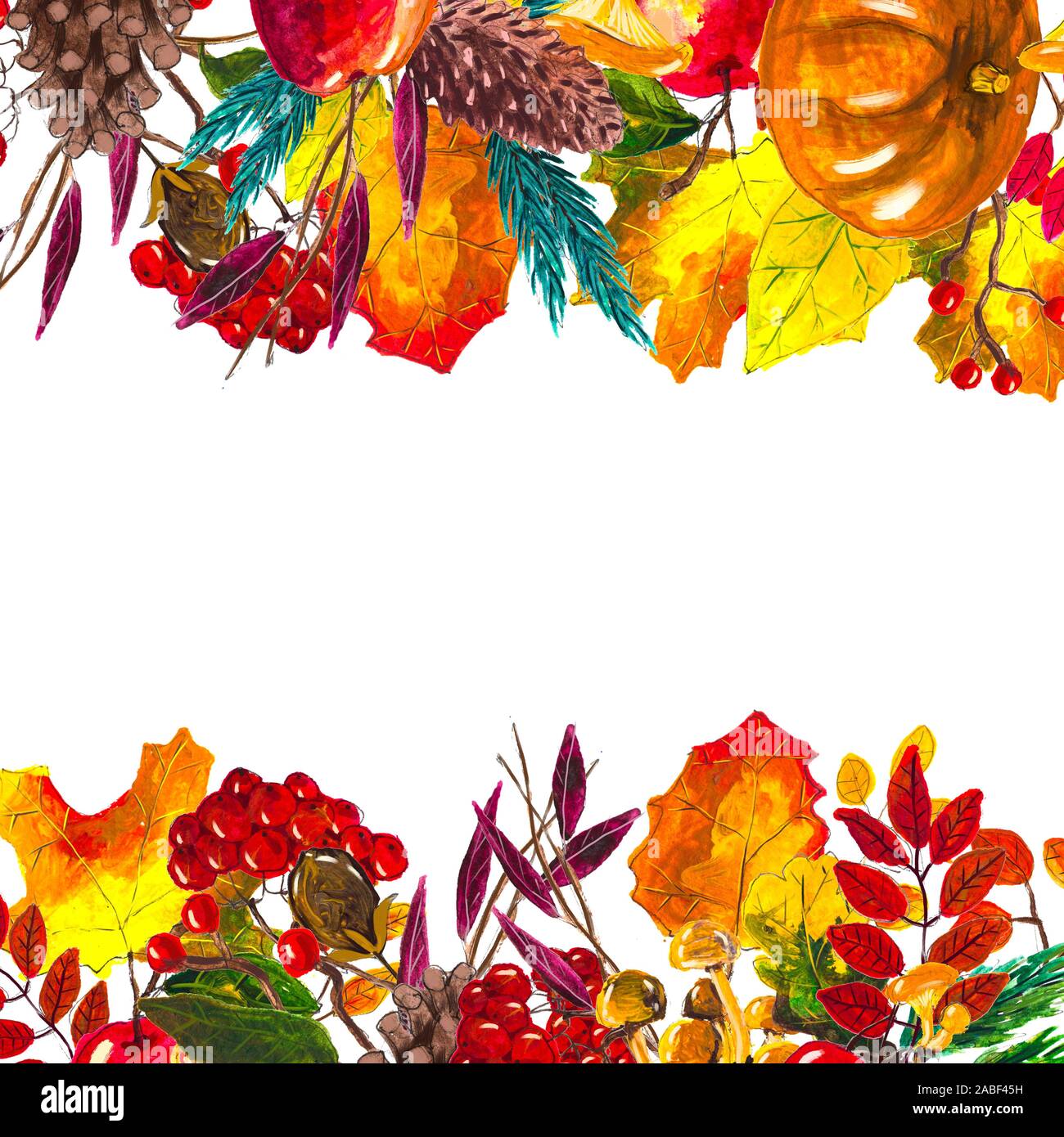 Autumn leaves border. Watercolor hand drawn frame Stock Photo - Alamy