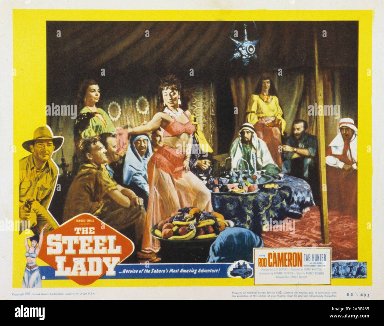 THE STEEL LADY, lobbycard, l-r: Rod Cameron, Tab Hunter, Frank Puglia ...