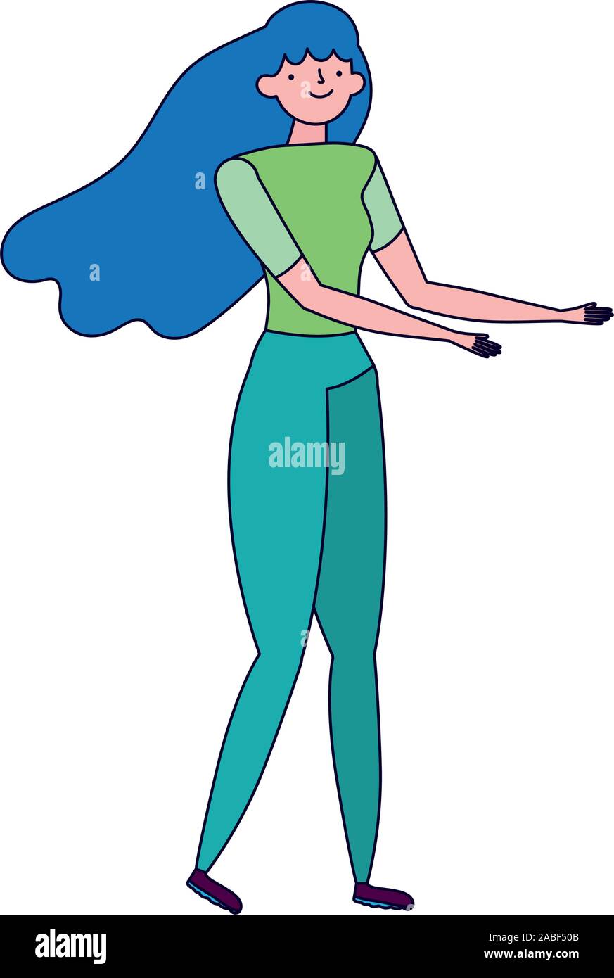 young woman cartoon character standing white background vector ...