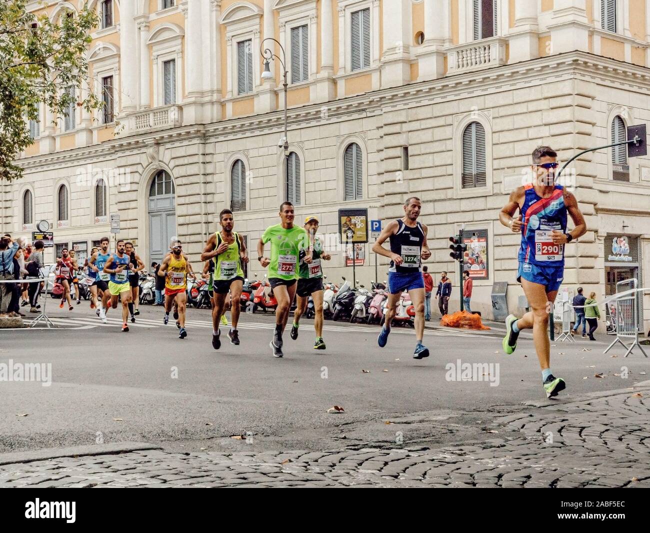 Rome, Italy - November 1, 2019: group of runners men and women running ...