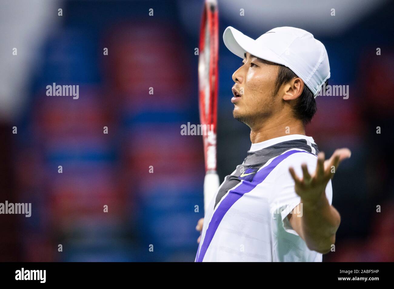 Chinese professional tennis player Zhang Ze competes against Spanish ...