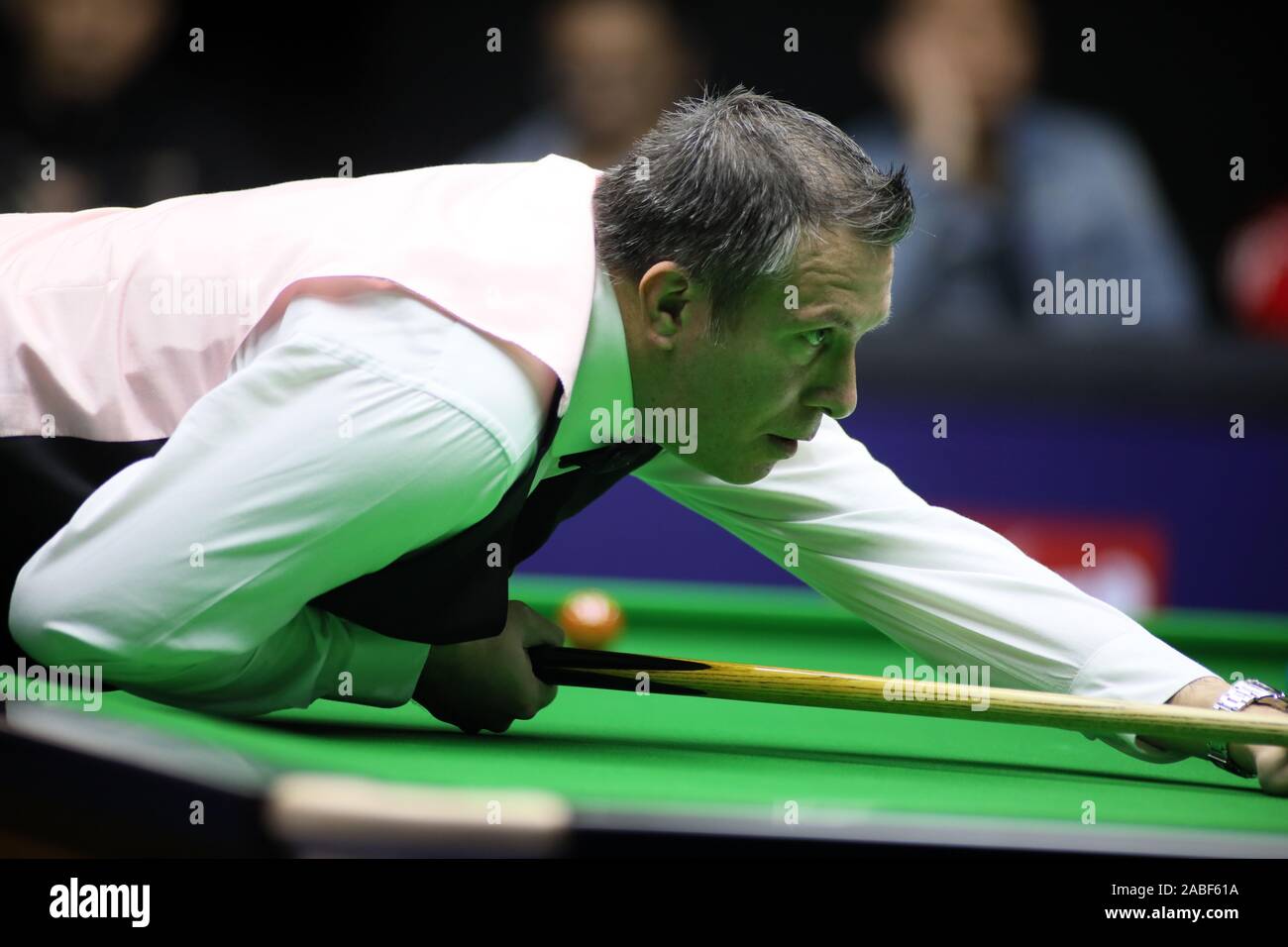 Dominic Dale of Wales plays a shot to Ronald O'Sullivan of England at ...