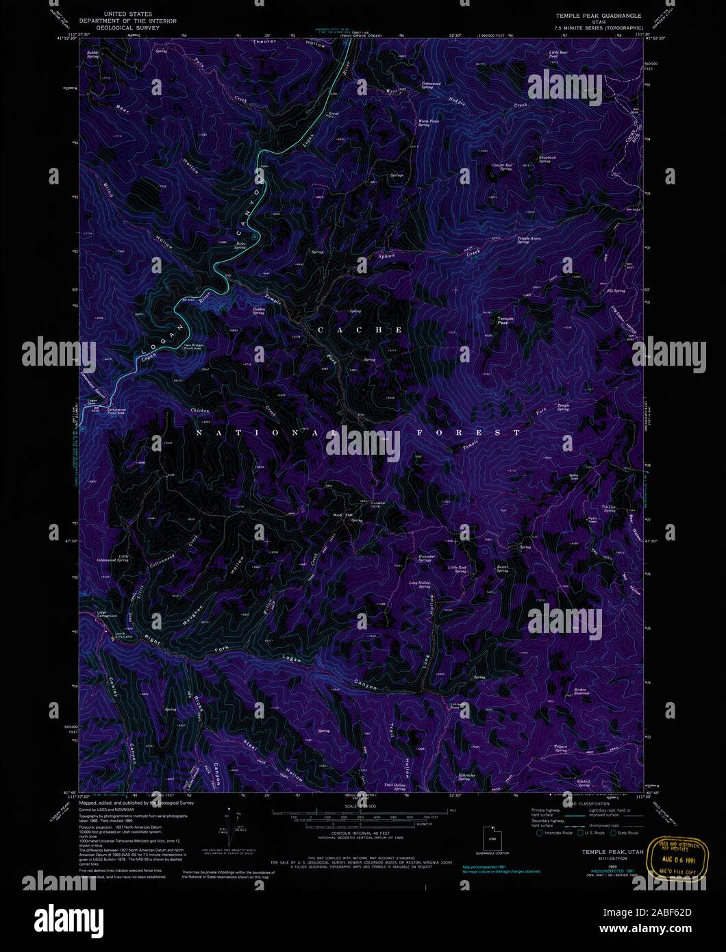 UT Temple Peak 252271 1969 24000 Inverted Restoration Stock Photo - Alamy