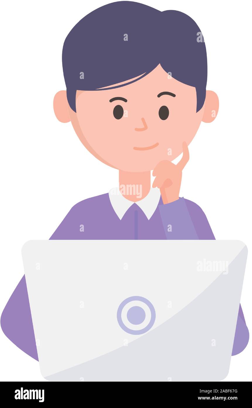 young man using laptop computer vector illustration Stock Vector Image ...