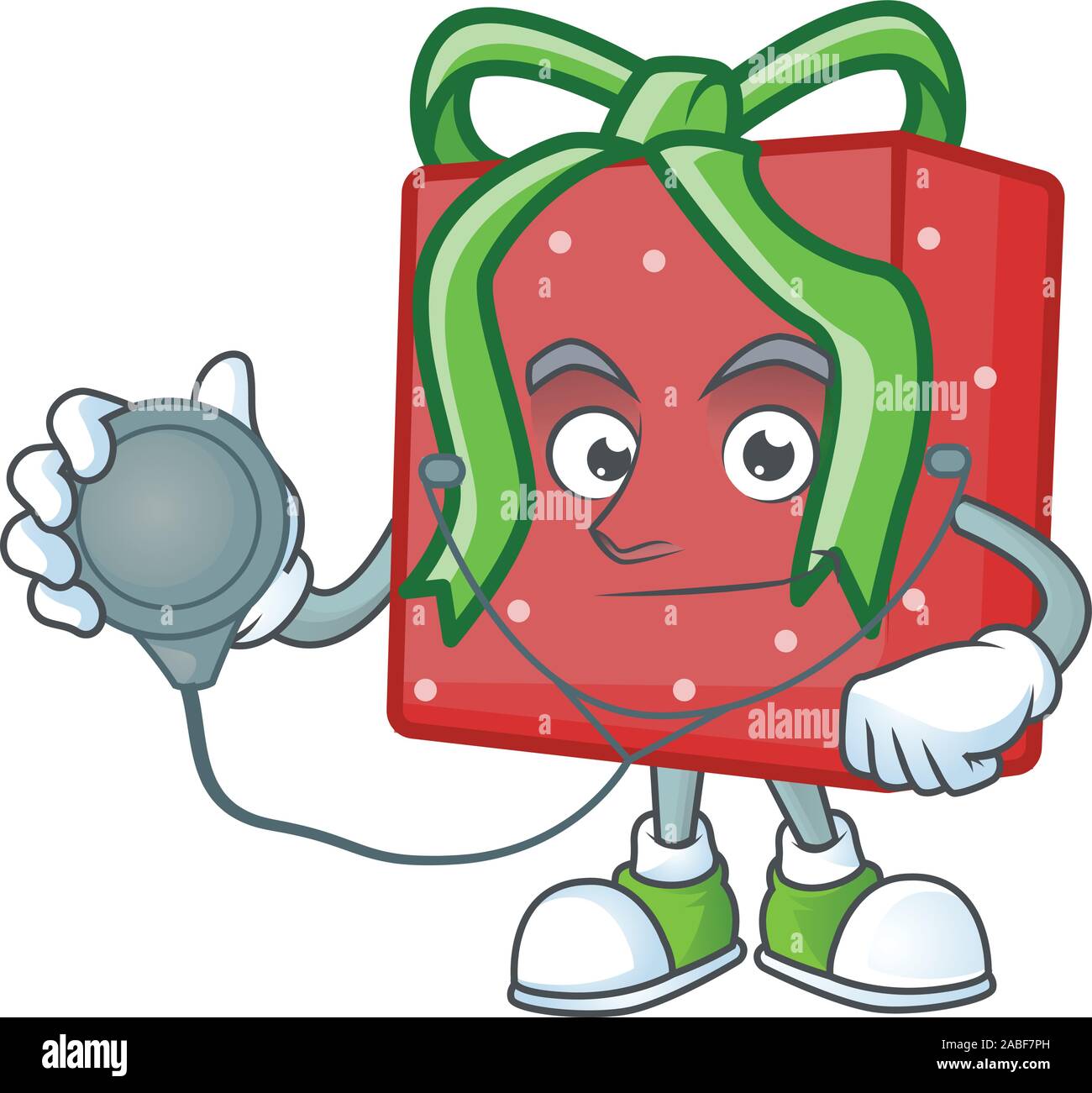 Red gift box cartoon mascot style in a Doctor costume with tools Stock ...