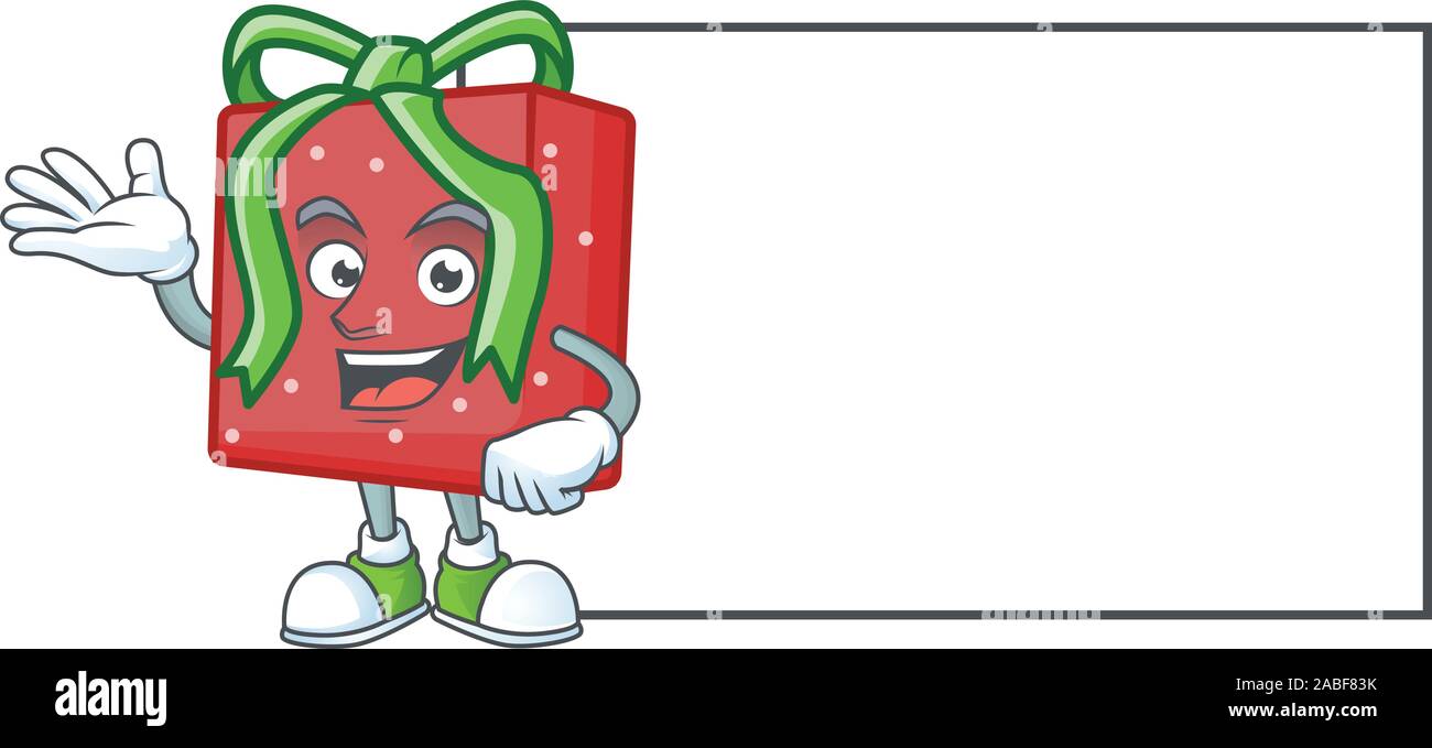 Red gift box with board cartoon character style Stock Vector Image ...