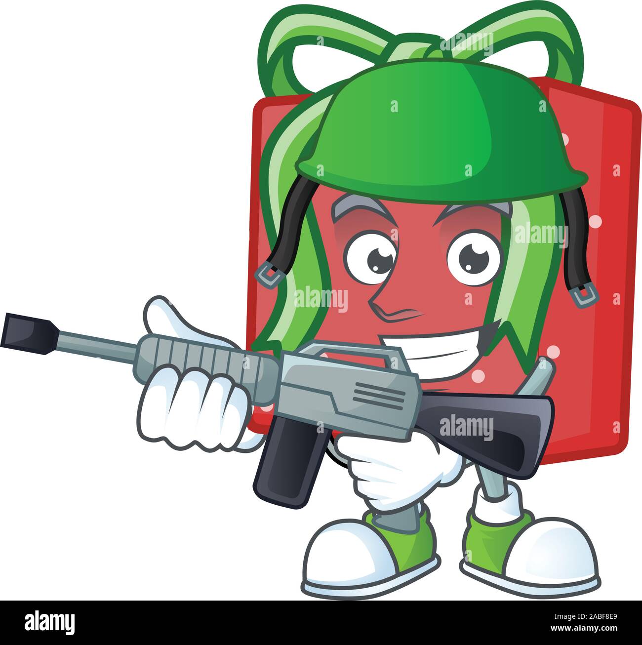 A cartoon style of red gift box Army with machine gun Stock Vector ...