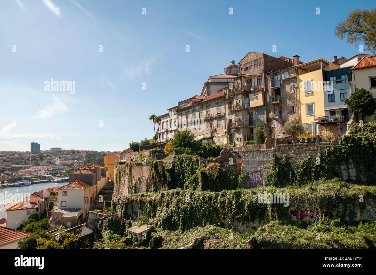 Porto cityscape and Douro river as seen from Cathedral hill looking ...