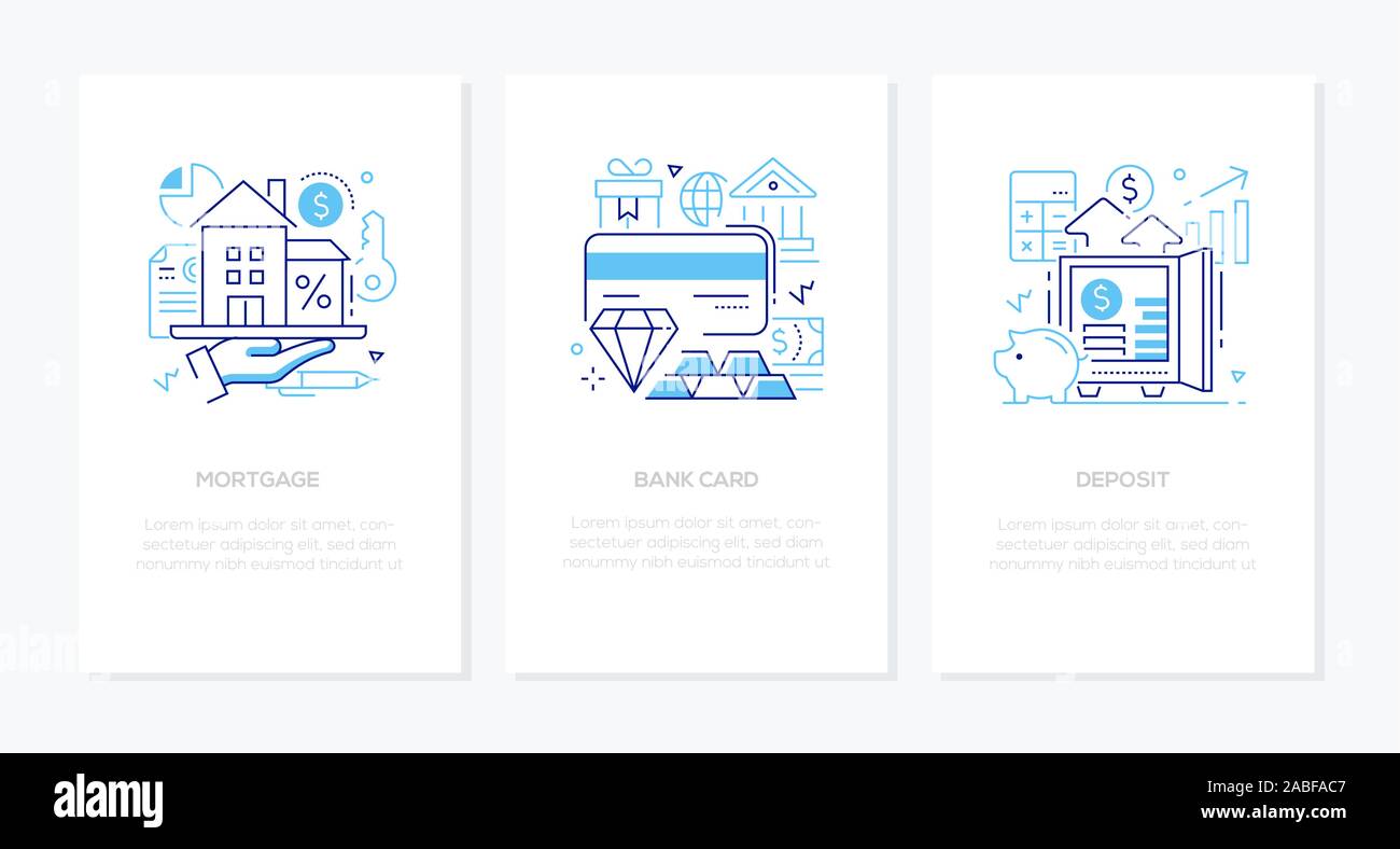 Banking products and services - line design style banners set Stock ...