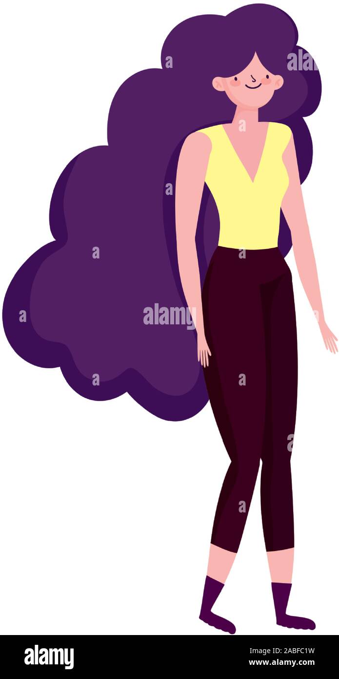 young woman cartoon character standing white background vector ...
