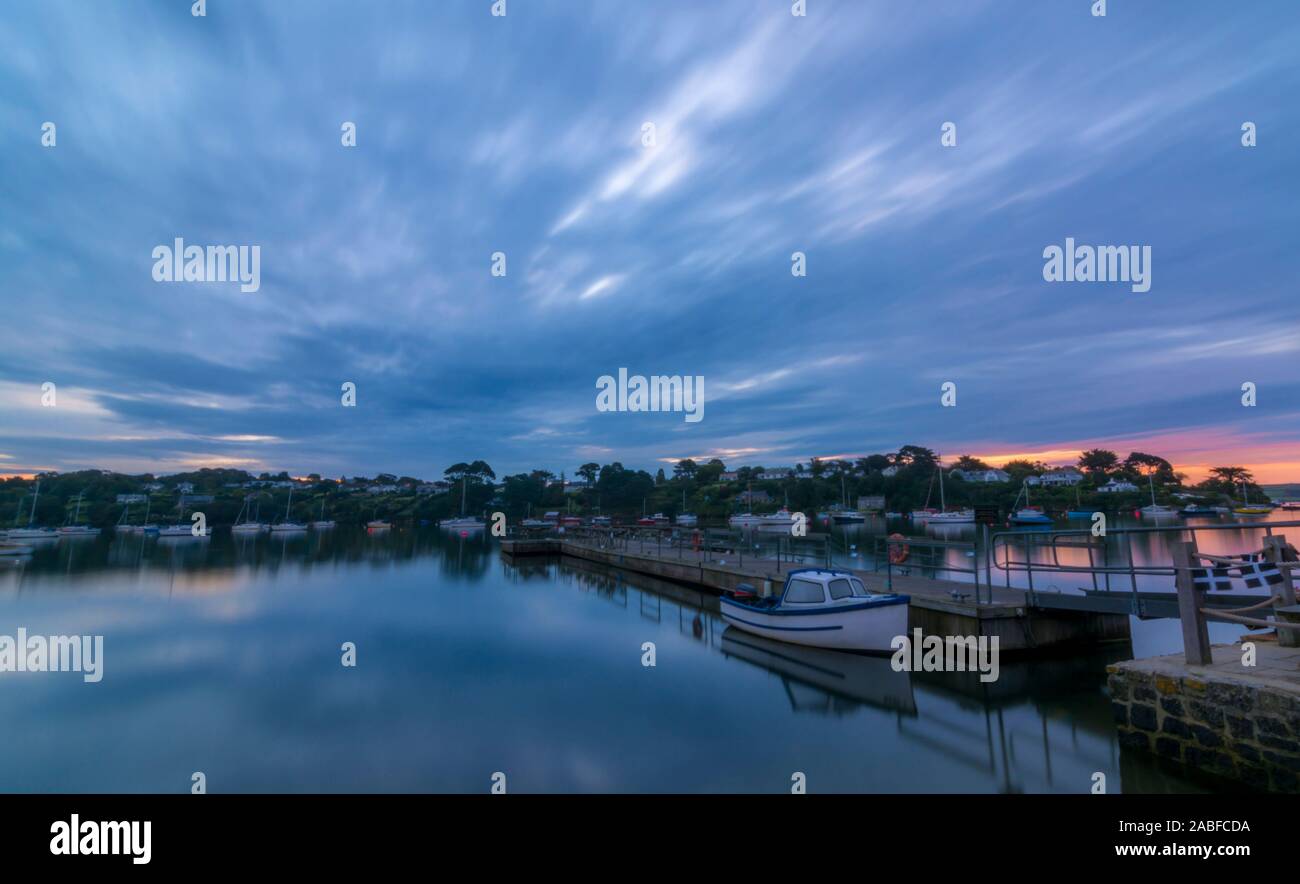 Dawn on the river Fal in Cornwall, England - long exposure Stock Photo ...