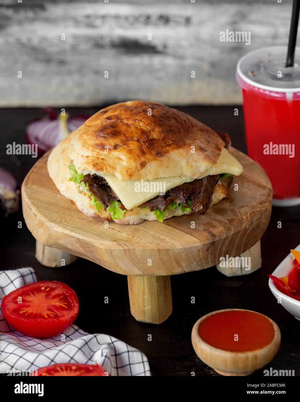 beef doner with bread served with ketchup and coke Stock Photo - Alamy