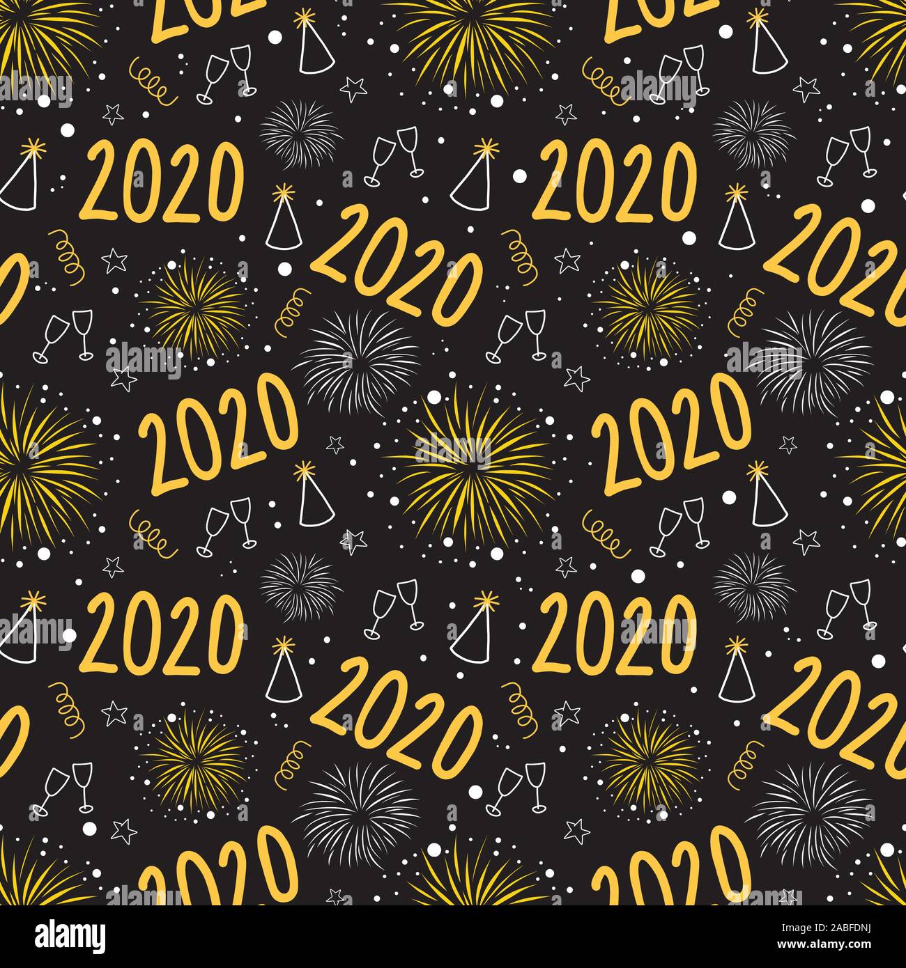 2020 New Years Eve firework celebration seamless vector pattern ...