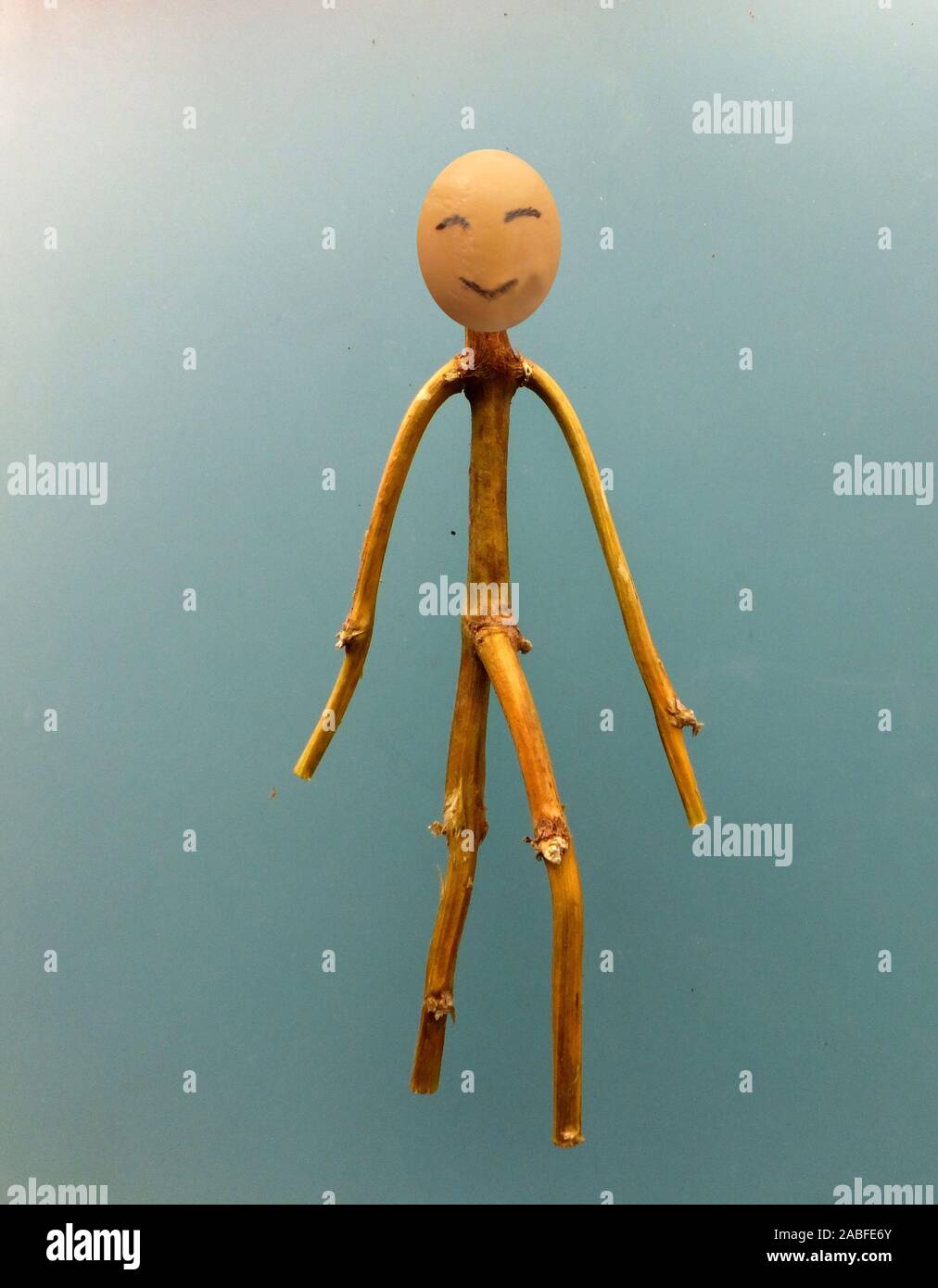 Picture of a person made of green plant waste and egg shell smiles in ...