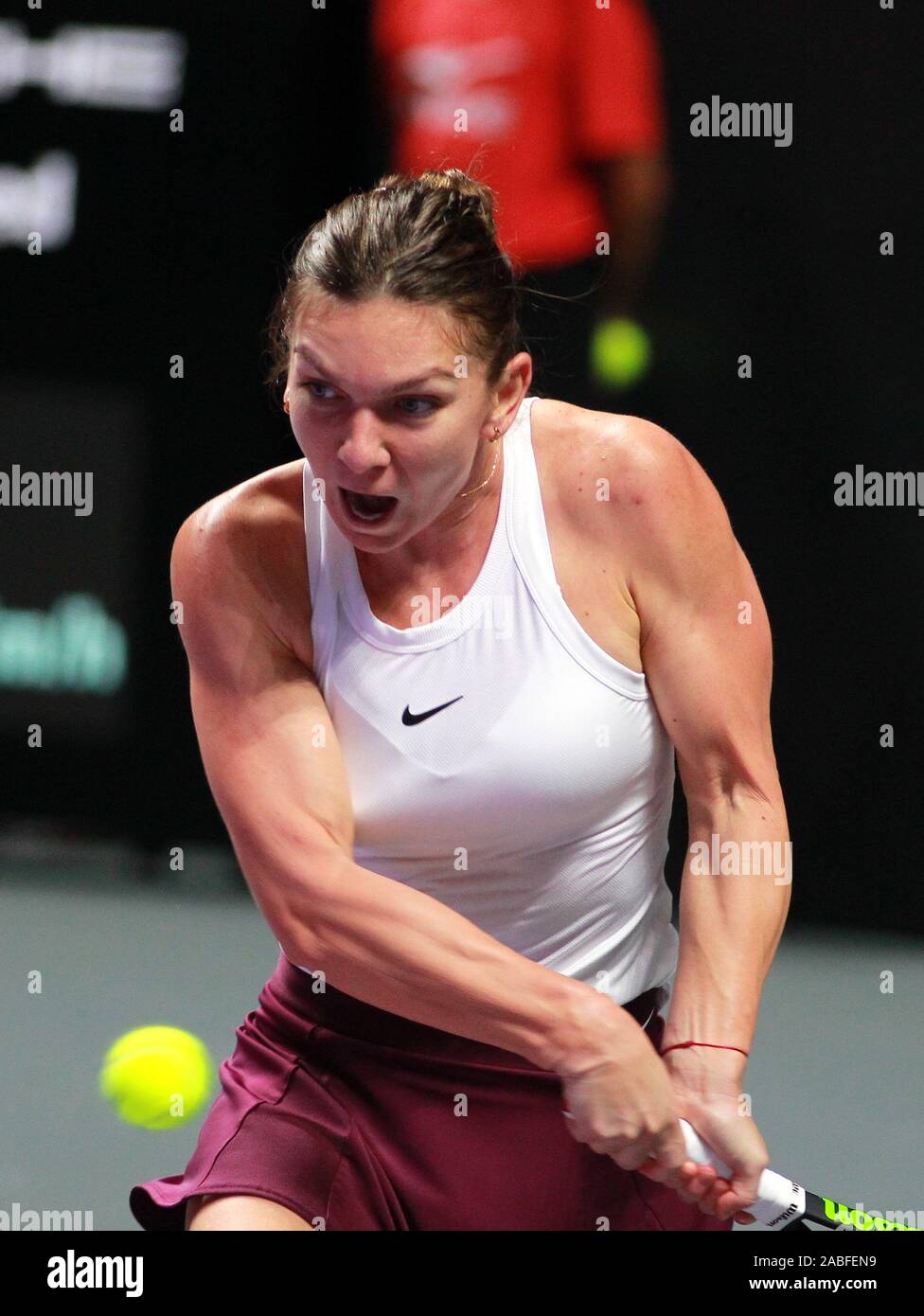 Romanian professional tennis player Simona Halep competes against ...