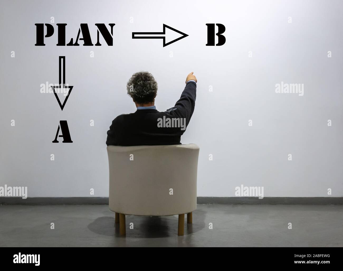 Plan A versus Plan B, a man indicates plan B. concept for change of ...
