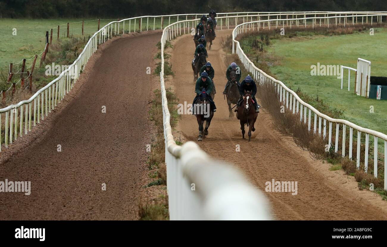 Horses and jockeys on the gallops during the stable visit to Gordon ...