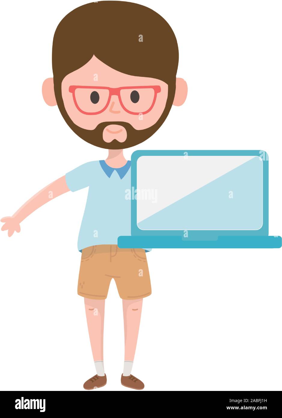 bearded man with laptop computer social media vector illustration Stock ...