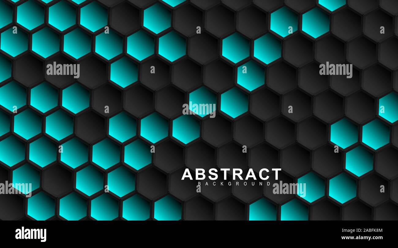 Abstract Vector Background Geometric Black Hexagonal Surface Polygon Pattern With Blue Hexagon