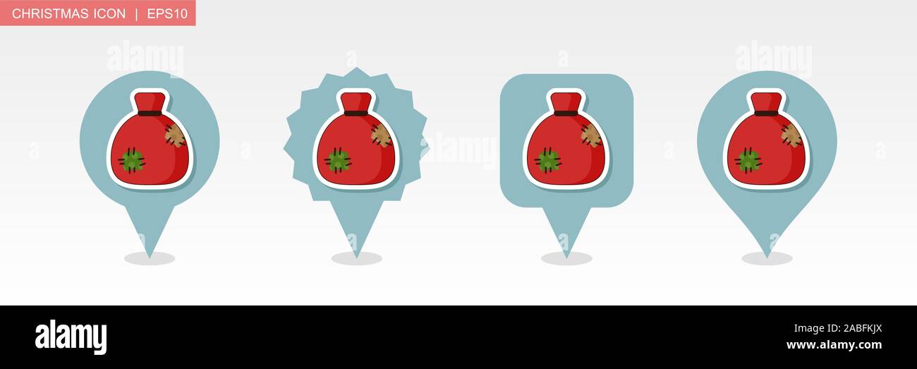 Christmas Santa bag with full of gift boxes and present pin map icon ...