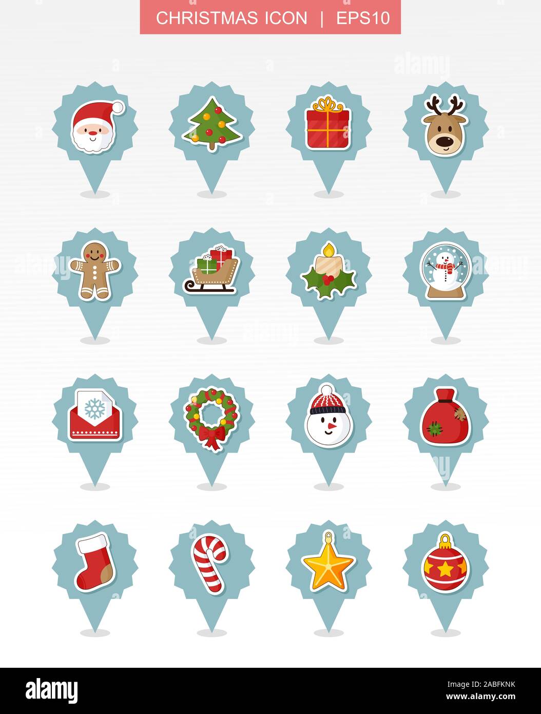 Christmas pin map icon set. Holiday objects collection. Merry Christmas ...