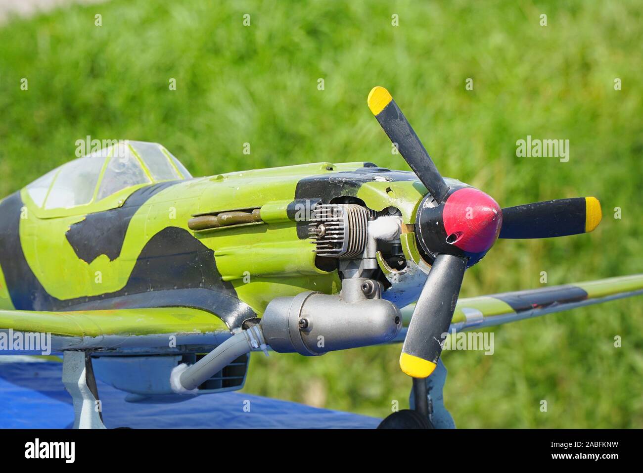 The model airplane is handcrafted with a propeller on radio control ...
