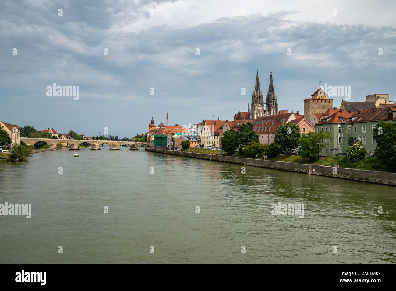 Panorama view of the stone bridge and historical old town with the St ...
