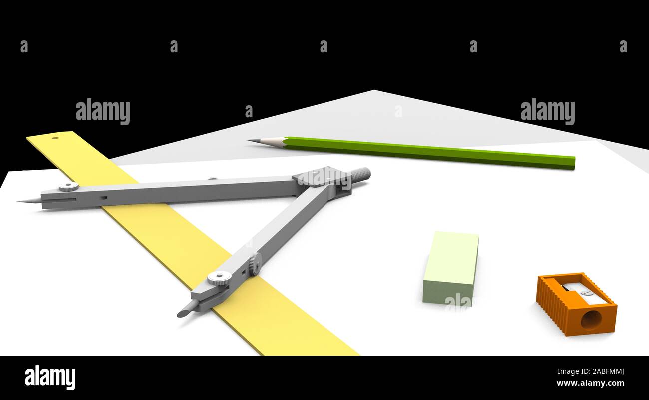 Paper and Draw tools 3D Rendering Stock Photo - Alamy