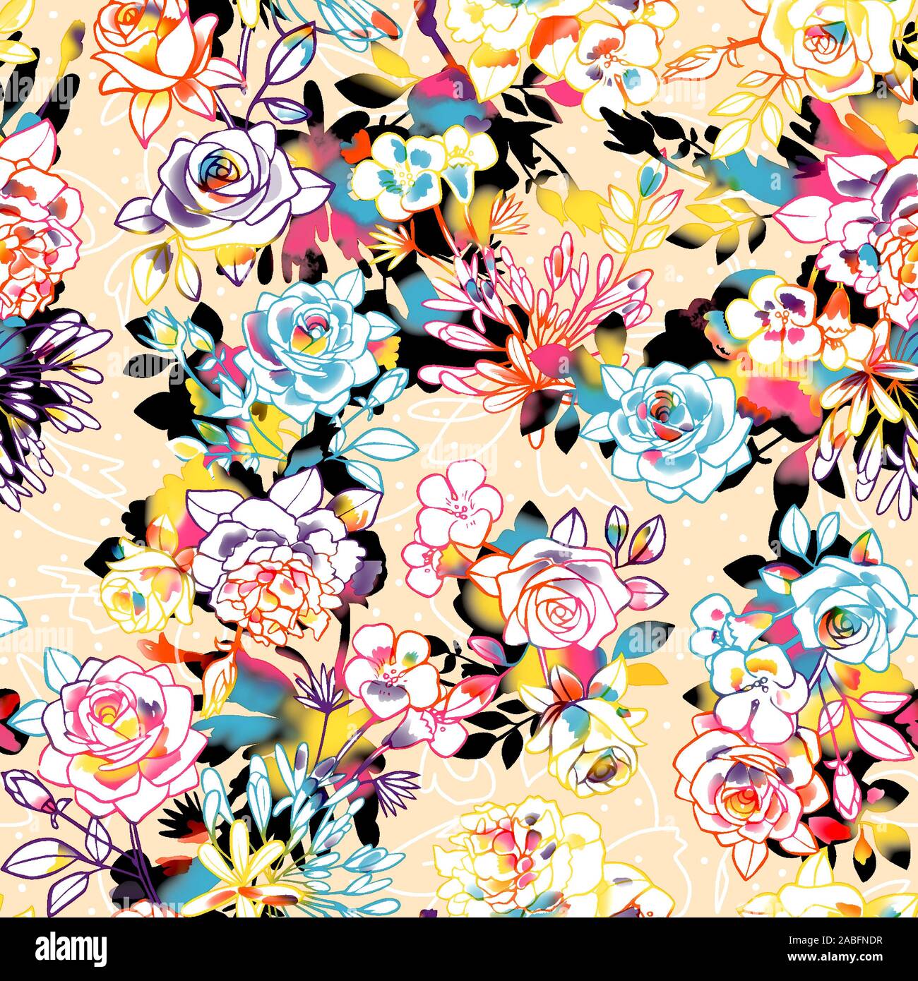 seamless watercolor flower design background Stock Photo - Alamy