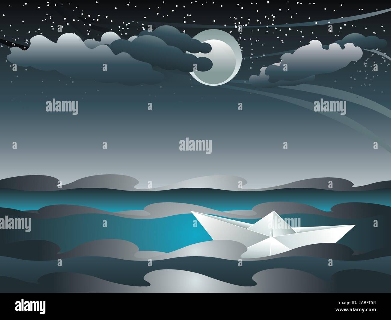 White cartoon paper boat sailing on the sea Stock Vector Image & Art ...