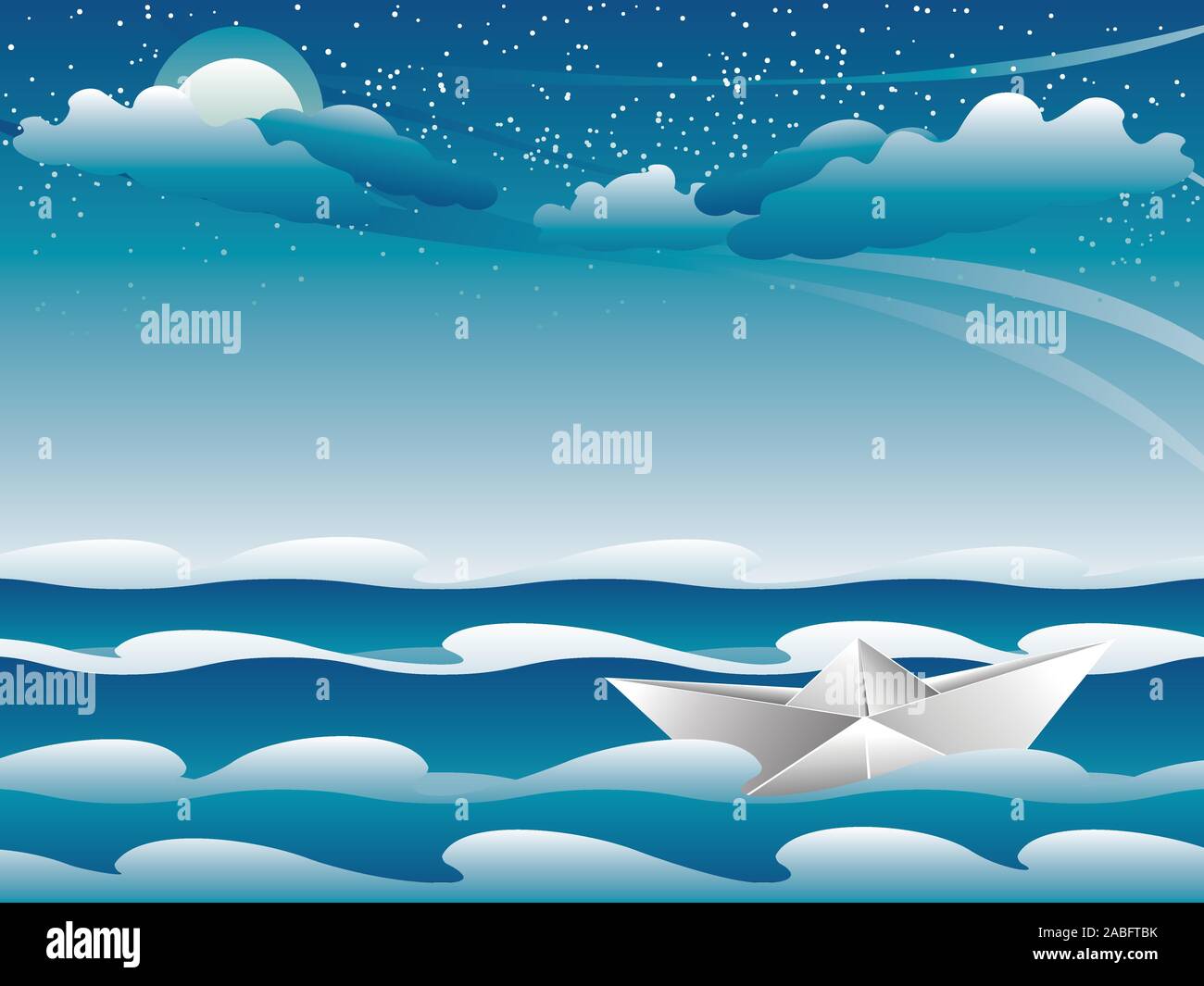 White cartoon paper boat sailing on the sea Stock Vector Image & Art ...