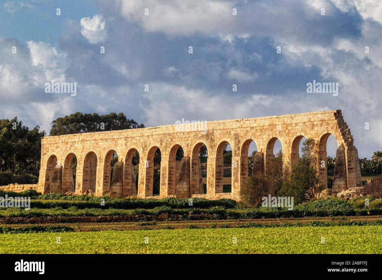 A section of the 1843 Gozo Aqueduct, built by the British to transport ...