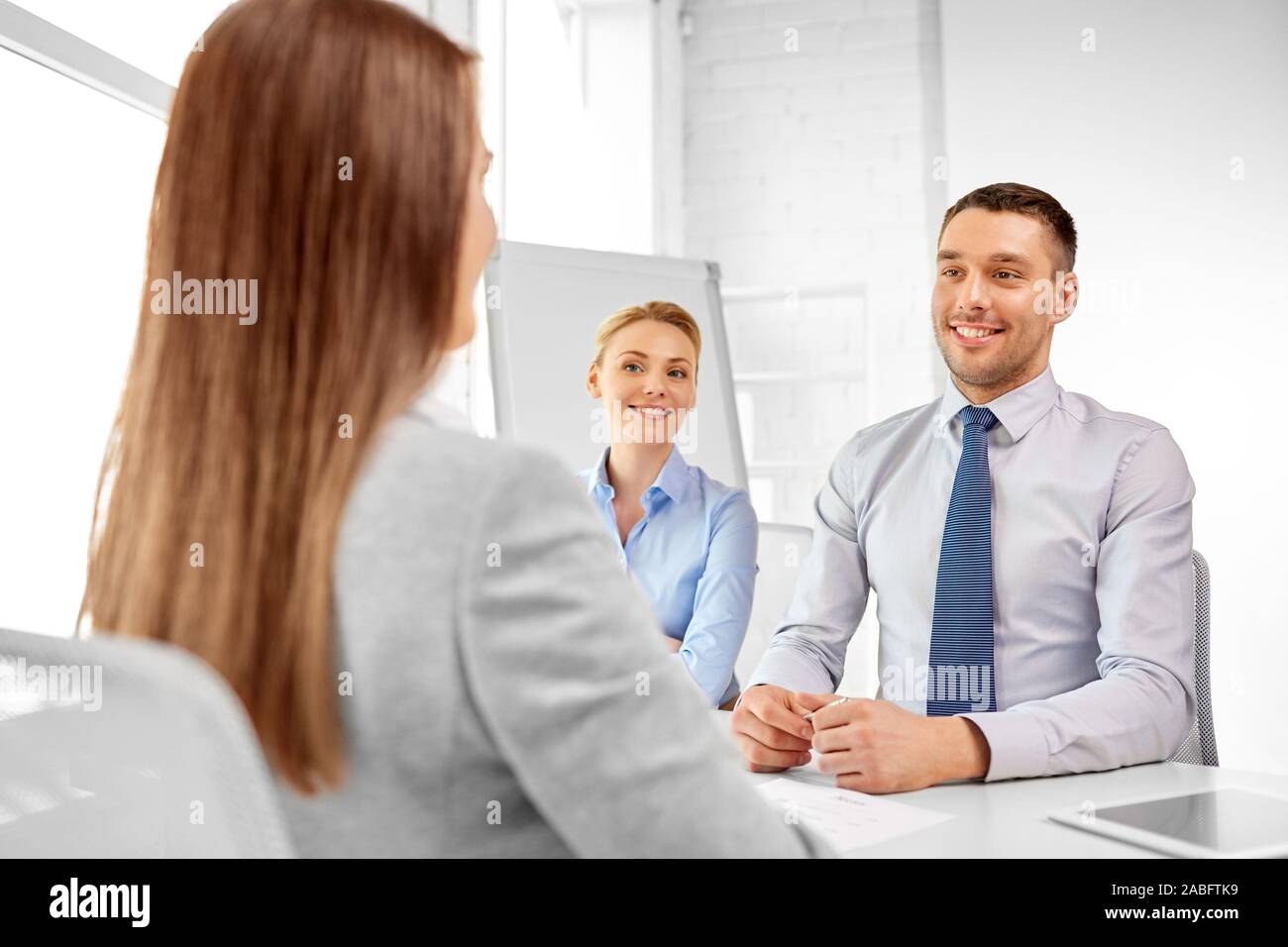 recruiters having job interview with employee Stock Photo - Alamy